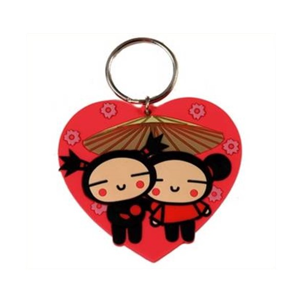 923-0084 KEYRING HEART PUCCA AND GARU - IMAGINE FACTORY
